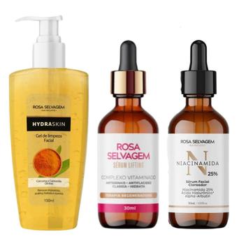 Kit Skincare Rosa Selvagem Gel Limpeza Facial, + Sérum Lifting Vitamina ...