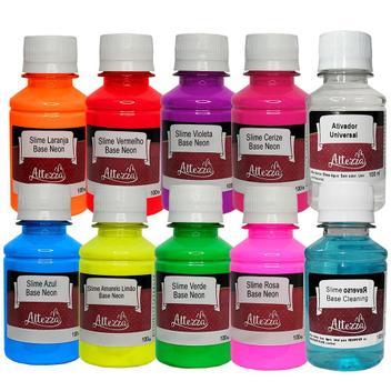 Kit Slime Neon Completo Colas Coloridas 8 x 100g + Ativador 100ml ...