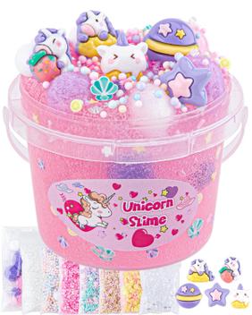 Kit Slime Okaybee Unicorn 300 ml rosa transparente com 9 suplementos ...