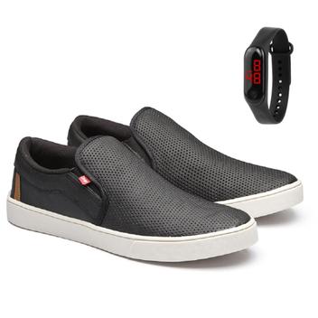 Kit Slip On Masculino Casual Tênis Iate Social Em Couro Macio + Relógio ...