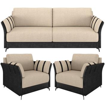 Kit Sofá 3 Lugares 223cm com 02 Poltrona Álamo M03 material sintético ...