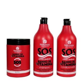 Kit sos vitamina shampoo condicionador e mascara 1kg natureza ...