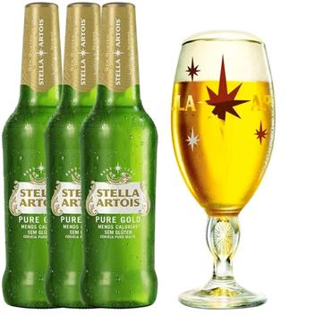 Kit Stella Artois Pure Gold 1Taça Oficial+3 Long Necks 330ml - Cerveja ...