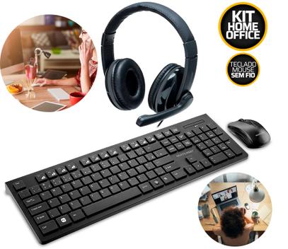 Kit Teclado Mouse Multimídia S/ Fio Wireless Usb C/ Headset ...