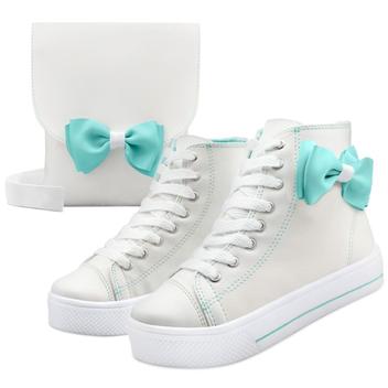 Kit Tênis Infantil Menina Botinha Cano Alto Laço Branco/Tifanny ...