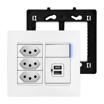 Kit Tomada 4x4 Triplex 10A + Interruptor com LED e Carregador USB C+A ...