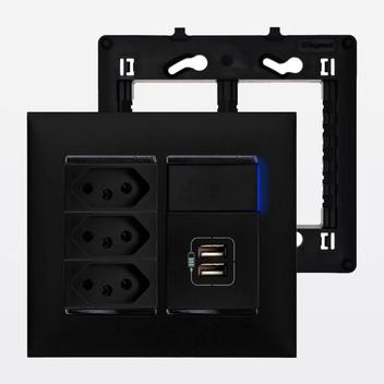 Kit Tomada Triplex com Interruptor + Tomada USB Duplo-A PIAL Plus+ ...