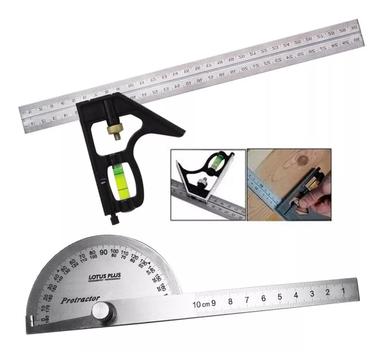 Kit Transferidor De Grau Ângulo 180 E Esquadro Combinado Aço 12 ...