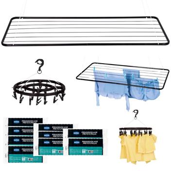 Kit Varal de Teto 120 Cm Preto + Kit Instalacao + Mini Varal Oval Roupa ...