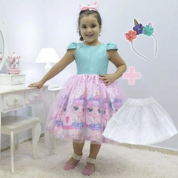 Kit Vestido Lol Surprise - Unicórnio + saia de filó + Tiara - Moderna ...