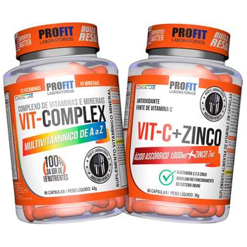 Kit Vit Complex Multivitamínico A-z 90 Cáps & Vitamina C + Zinco 60 Cáps - Profit - Aumento de ...