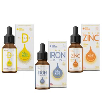 Kit Vitamin D + Liquid Iron Plus + Liquid Zinc - True Source 30ml ...
