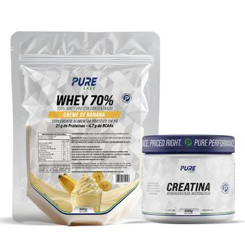 Kit Whey Protein 70% Concentrado 900g + Creatina 500g Pura - Pure ...