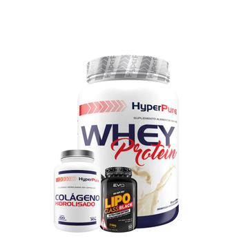 Kit Whey Protein 900g + Lipo Class Black 60 cáps. + Colágeno ...