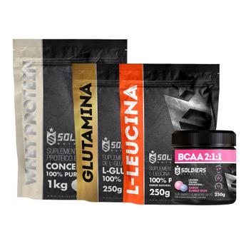 Kit: Whey Protein Concentrado 1Kg + BCAA Em Pó 250g + Glutamina 250g + Leucina 250g - 100% ...