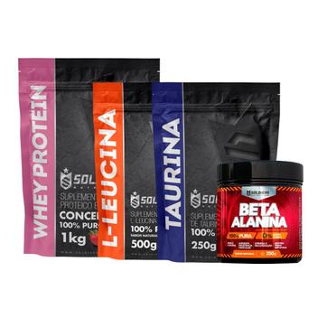 Kit: Whey Protein Concentrado 1Kg + Leucina 500g + Taurina 250g + Beta Alanina 250g - 100% ...