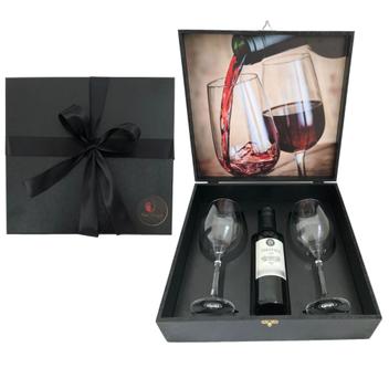 Kit Wine Vinho Tinto 375ml + 2 Taça Vidro + Caixa Presente - The Drink ...