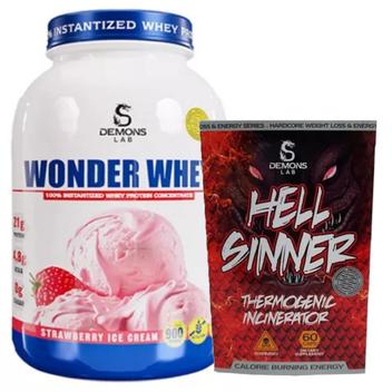 Kit Wonder Whey Concentrado 900g (Morango) + Termogênico Hell Sinner 60 Cápsulas - Demons Lab ...