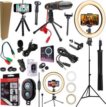 Kit Youtuber Microfone Mesa Tripé Iluminador Ring Light Anel - Leffa Shop - Kit Youtuber ...