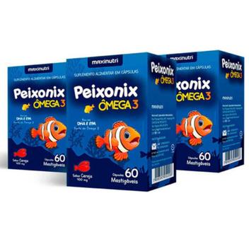KIT3X-Peixonix Ômega 3 Mastigável Sabor Cereja - 60 Cáps. - Maxinutri ...