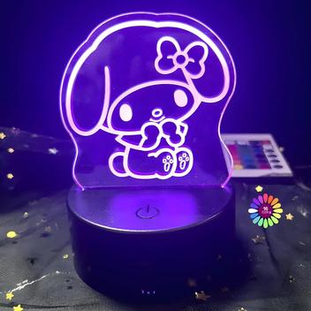 Kuromi 3D LED Night Light Sanrio Anime 7 Cores Controle Remoto ...