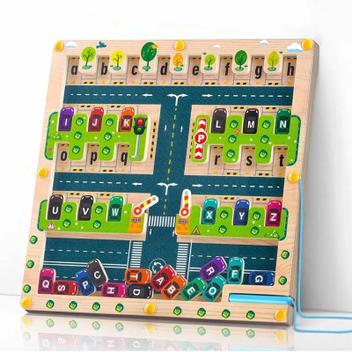Labirinto magnético do alfabeto da criança montessori carta de madeira ...