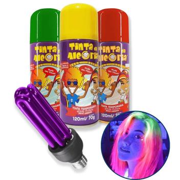 Lâmpada UV Luz Negra Com tinta Spray Cabelo Amarelo Neon - Luatek - Luz ...