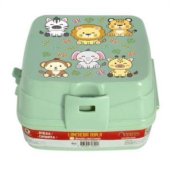 Lancheira Dupla Com 4 Divisórias Com Travas Infantil Verde - Keita ...