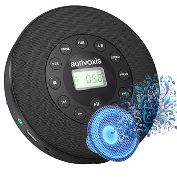 Leitor de CD Portátil Aurivoxis Recarregável com Alto-Falante e Display ...