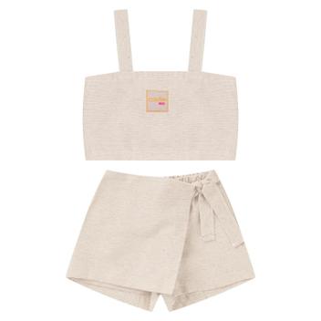 Linho ecologico caqui conjunto infantil feminino cropped de alça ...
