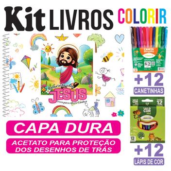 Livro de Colorir Pintar Jesus Capa Dura com Acetato Canetinha e Lápis ...