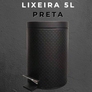 Lixeira 5 Litros Pedal Plas Ferro Tampa Balde Removível Pret Cor Preto ...