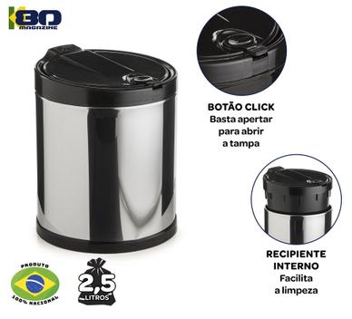 Lixeira Ideal Para Cozinha Tampa Click 2.5L Inox Com Recipiente Interno ...