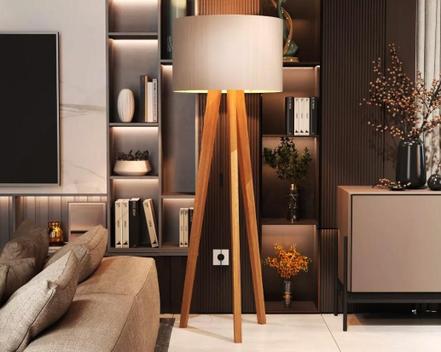 Luminária De Chão Abajur Com Cúpula E Pés De Madeira Mobigu - Luminária ...