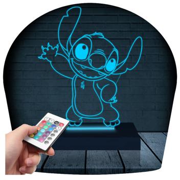 Luminária Led 3d Lilo Stitch Abajur 16 Cores + Controle - 3D Fantasy ...