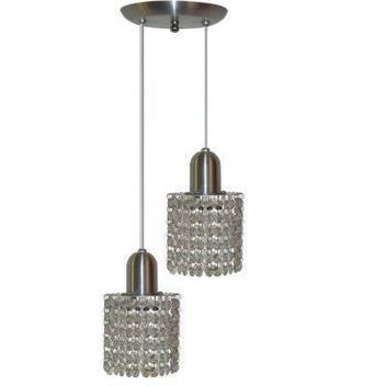 Luminaria Pendente De Cristal Redondo - Duplo - Aluminio Escovado ...