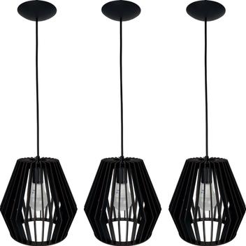 Luminaria Pendente Teto Marroquino Kit 3 Mdf Cor Preto - Mmtb ...