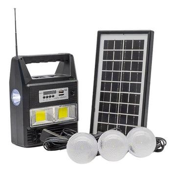 Luminaria Solar De Led Com Rádio Fm Recarregavel 3 Lâmpadas Cor:Preto ...