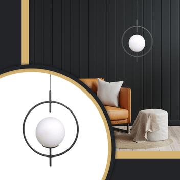Lustre Pendente Luminaria Teto Ball Preto Esfera Vidro Leitoso All Lux ...