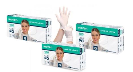 Luva De Látex Profissional Com Pó 300 Unidades Tamanhos PP, P, M, G ...