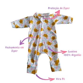 Macacão Bebê com zíper e virá pé estampa raposinha Menina - Trilli ...
