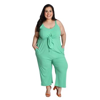 Macacão Grávida Plus Size Pantacourt Pós Parto Verde Canelado Linda ...