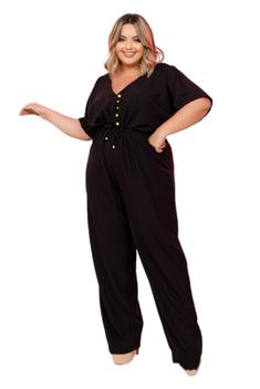 Macacão Longo Plus Size Com Botões e Regulagem Na Cintura - Thania Moda ...