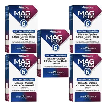 Mag Plus 6 Alto Teor De Magnésio Kit 5 Caixas 60 Cáps Cada - HERBAMED - Cloreto de Magnésio ...