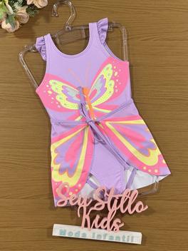 Maiô Infantil Kukie Verão Lilás Borboleta com Saia - Maiô Infantil ...