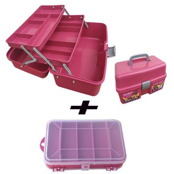 Maleta Rosa 2 bandejas Articuladas Divisórias + Estojo Box - ArqPlast ...