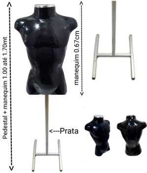 Manequim masculino adulto (Busto definido M) preto com tampa + pedestal ...