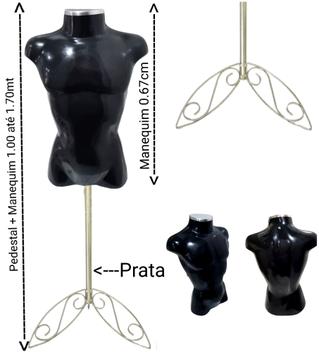 Manequim masculino (busto definido M) preto com tampa e pedestal retro ...