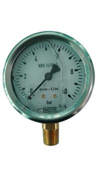 Manômetro 63mm - Reto - Esc. 0-10 Bar - Caixa Inox. Int. Latão - Rosca 1/4 NPT - WIKA ...