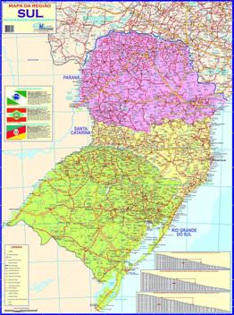 Mapa da Região Sul político plastificado dobrado s/ moldura 90x120cm ...